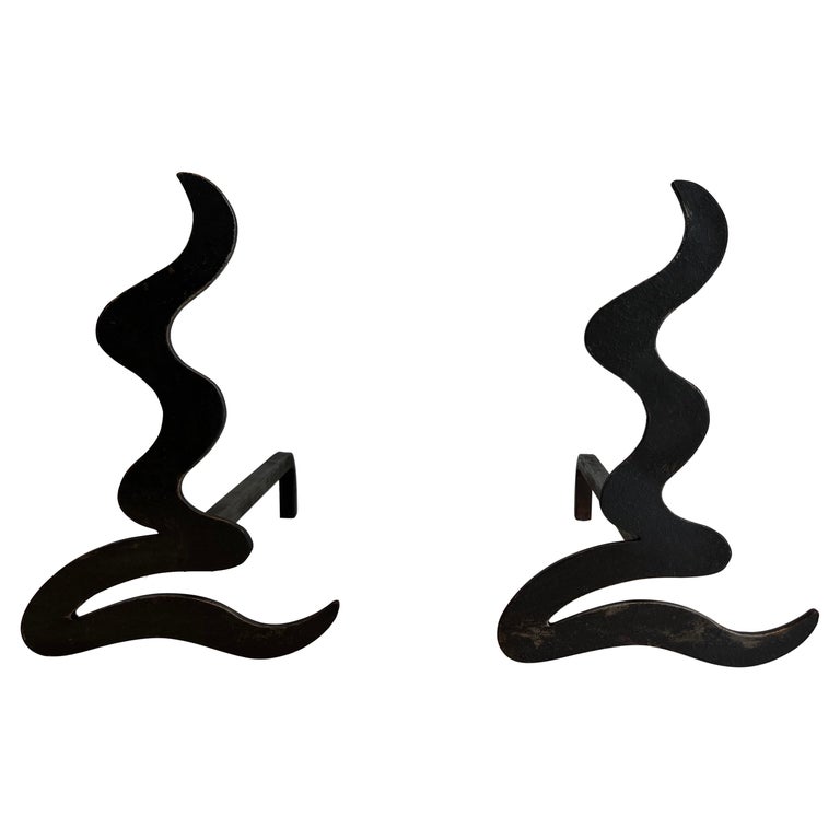 Pair Of Steel And Iron Design Andirons For Sale at 1stDibs