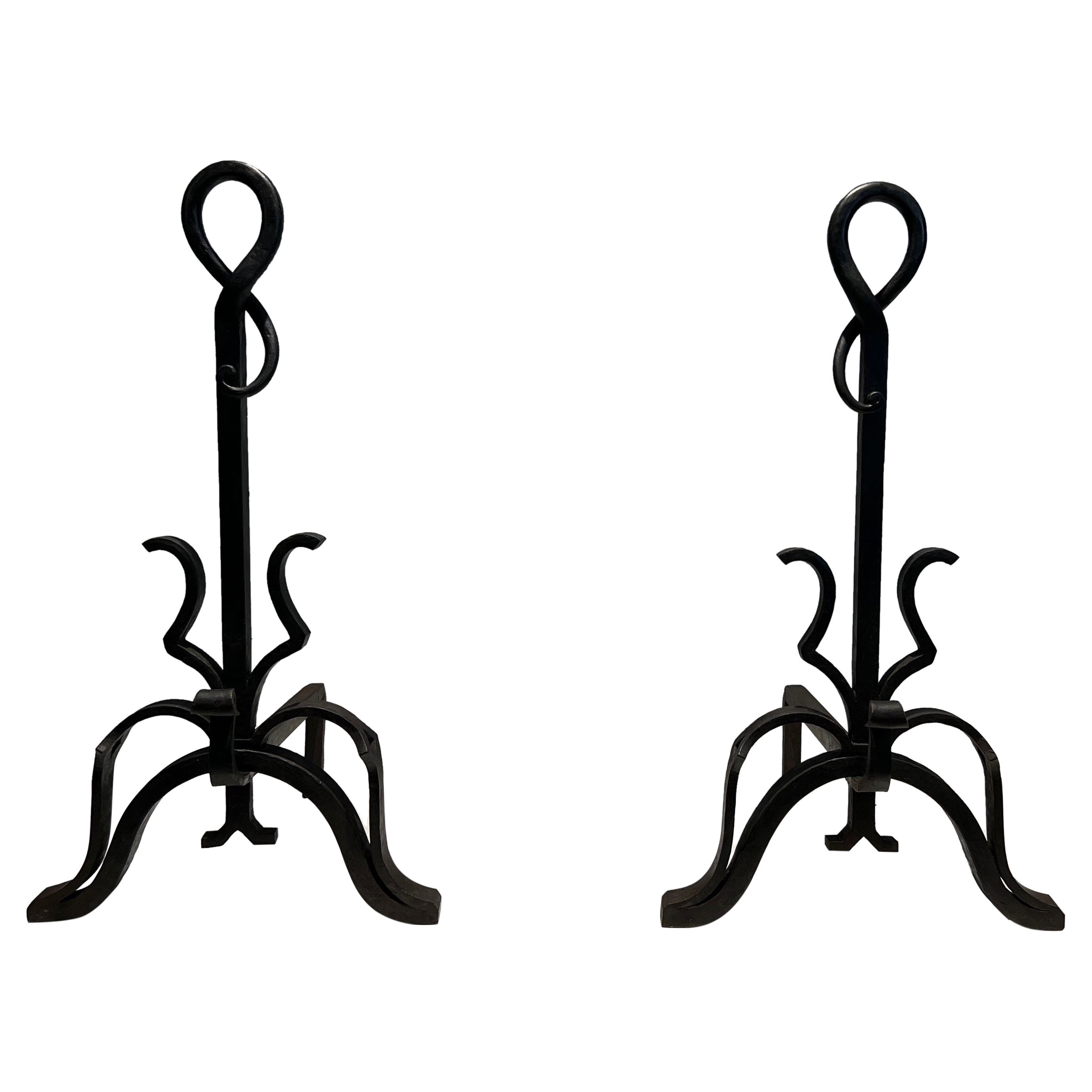 1890s Pair of Antique over Sized Cast Iron and Swirl Design Bronze ...