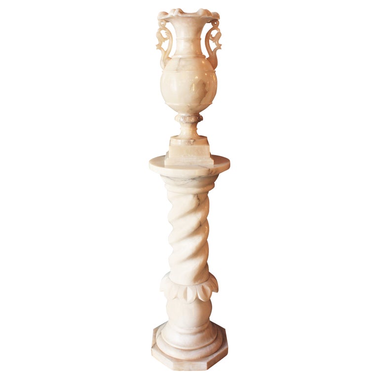 Neoclassical Alabaster Urn Lamp on Solomonic Pedestal Column For Sale at 1stDibs