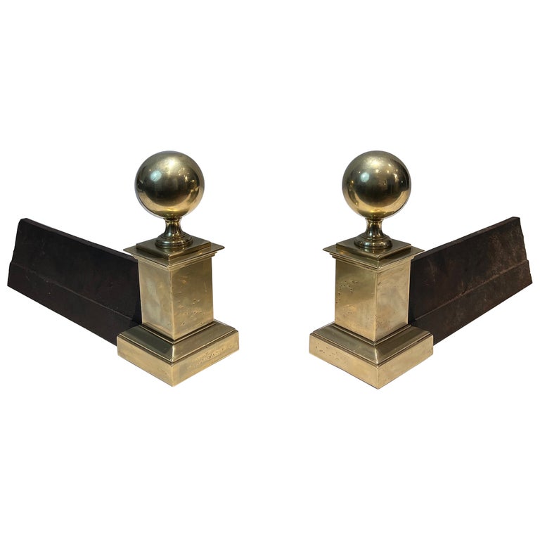 Large Pair of Brass Andirons For Sale at 1stDibs