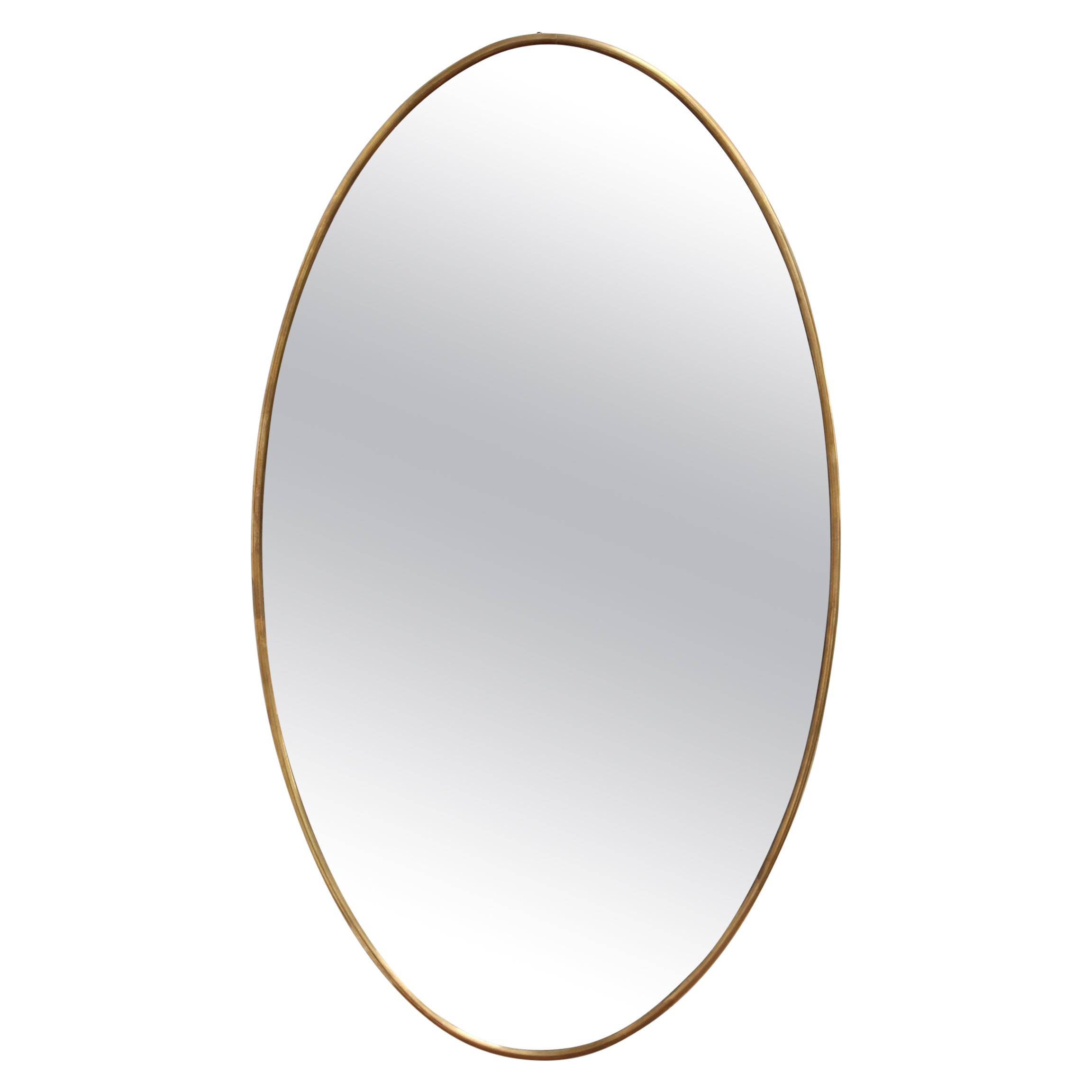Designer Elongated Oval Chrome and Brass Mirror with Glass Shelf at 1stDibs