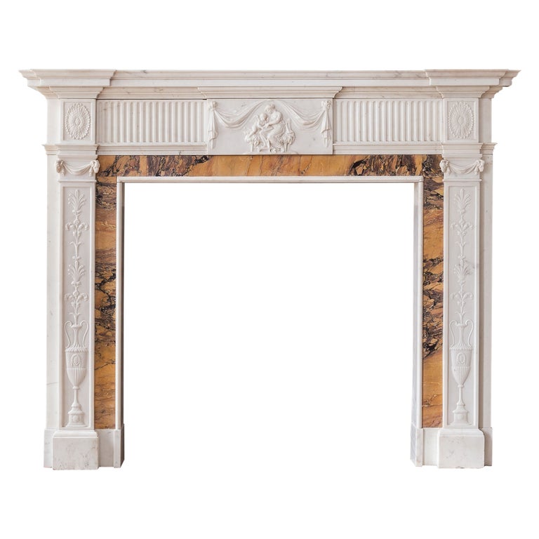 Neo-Classical Statuary and Sienna Marble Chimneypiece For Sale at 1stDibs