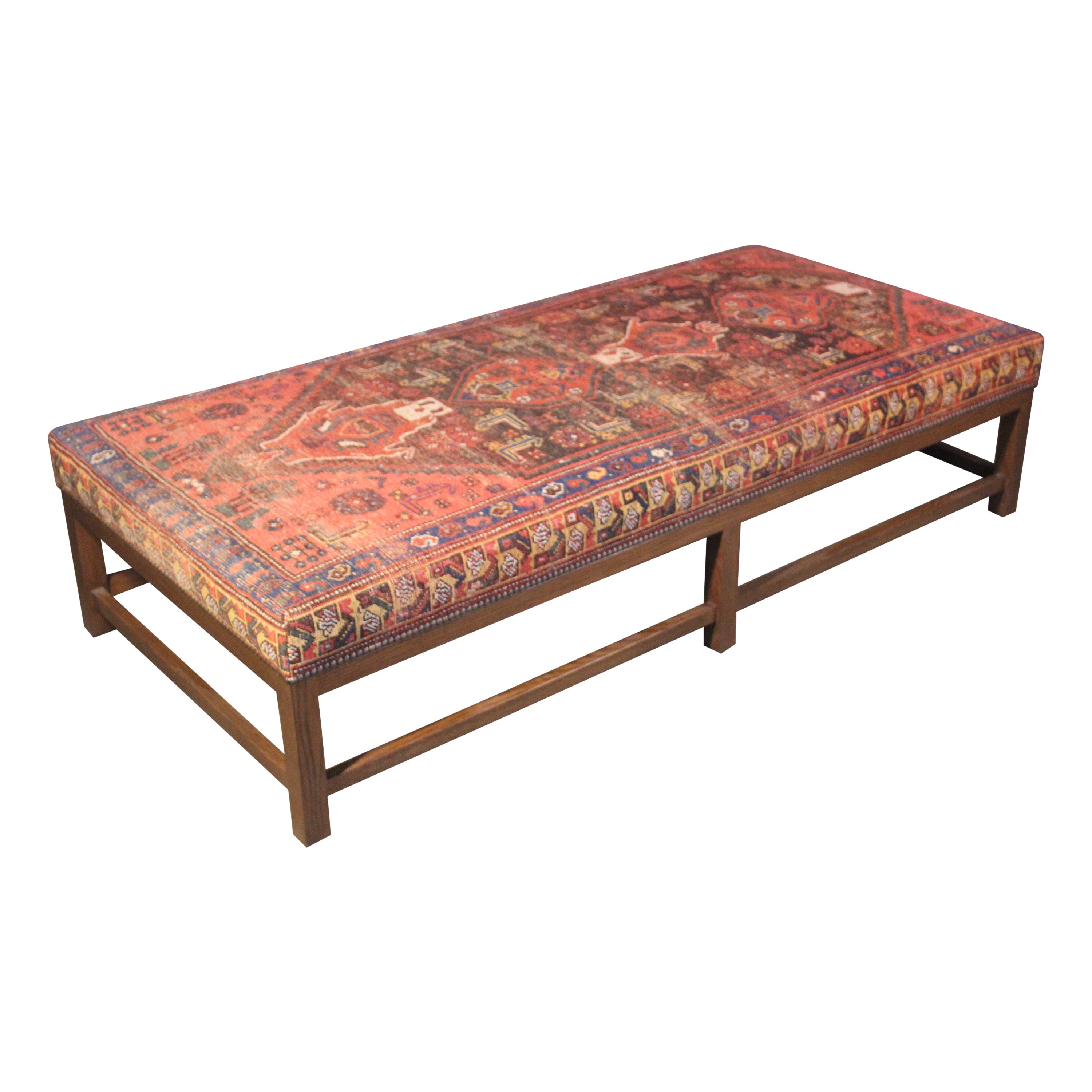 Custom-Made Ottoman Upholstered in a Vintage Turkish Rug at 1stDibs