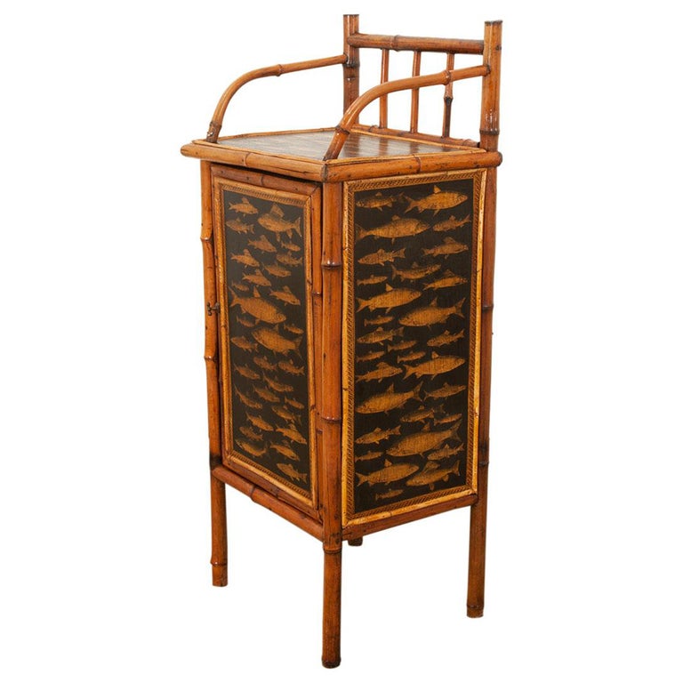 English Bamboo Decoupaged Cabinet For Sale at 1stDibs