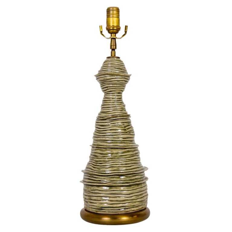 Celadon Ceramic Coil Tower Table Lamp For Sale at 1stDibs