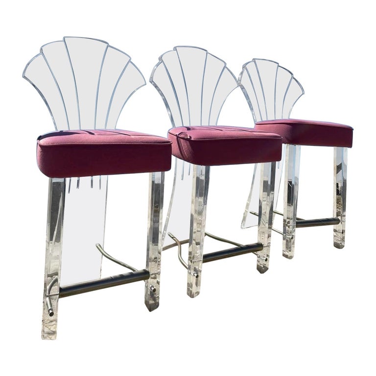 Postmodern Pink Lucite Shell Bar Stools by Hill Manufacturing Co. For ...