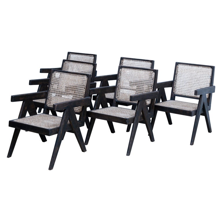 Pierre Jeanneret Black Easy Armchairs, Set of Six, Circa1955-56s at 1stDibs