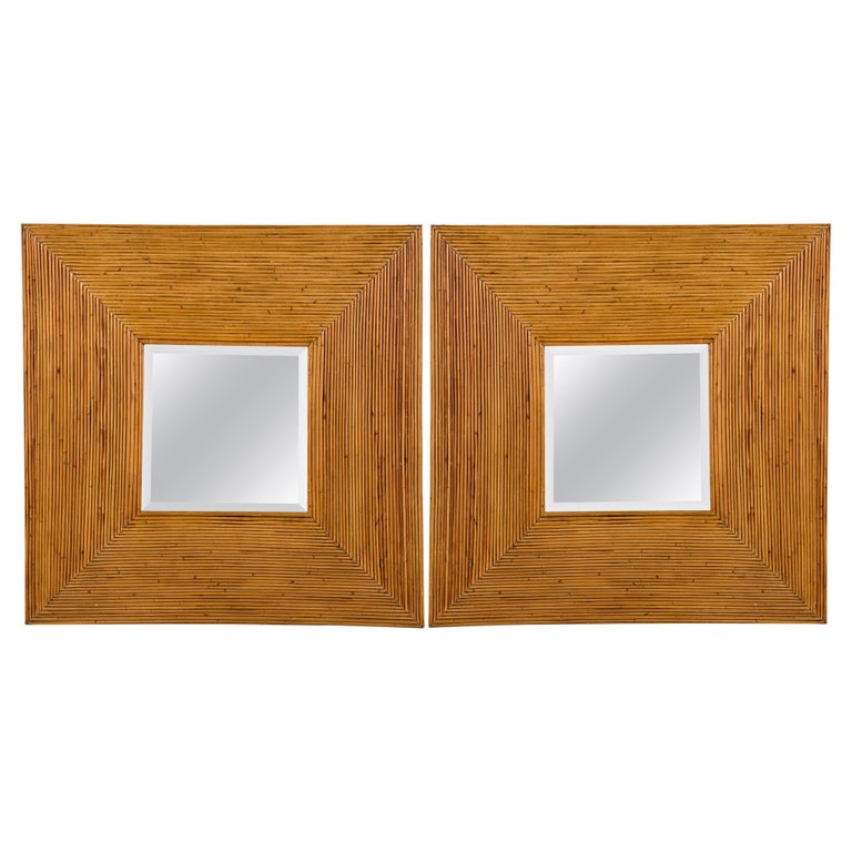 Pair of Mid-Century Square Pencil Reed Framed Wall Mirrors For Sale at ...