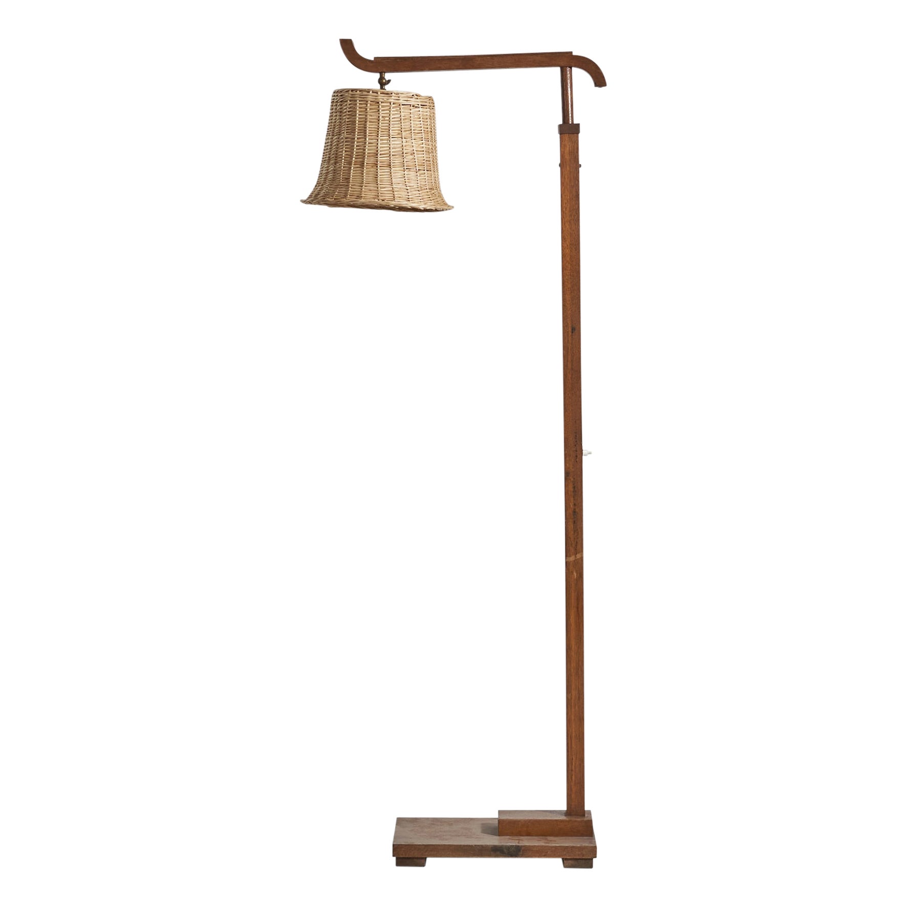 Swedish Designer, Floor Lamp, Rattan, Oak, Sweden, 1940s at 1stDibs