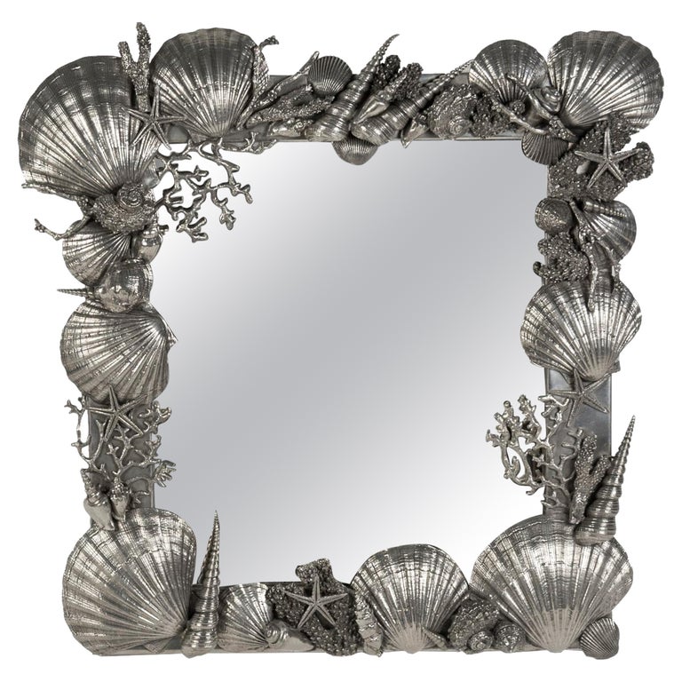1980's huge polished pewter table mirror signed Figura Piero For Sale ...