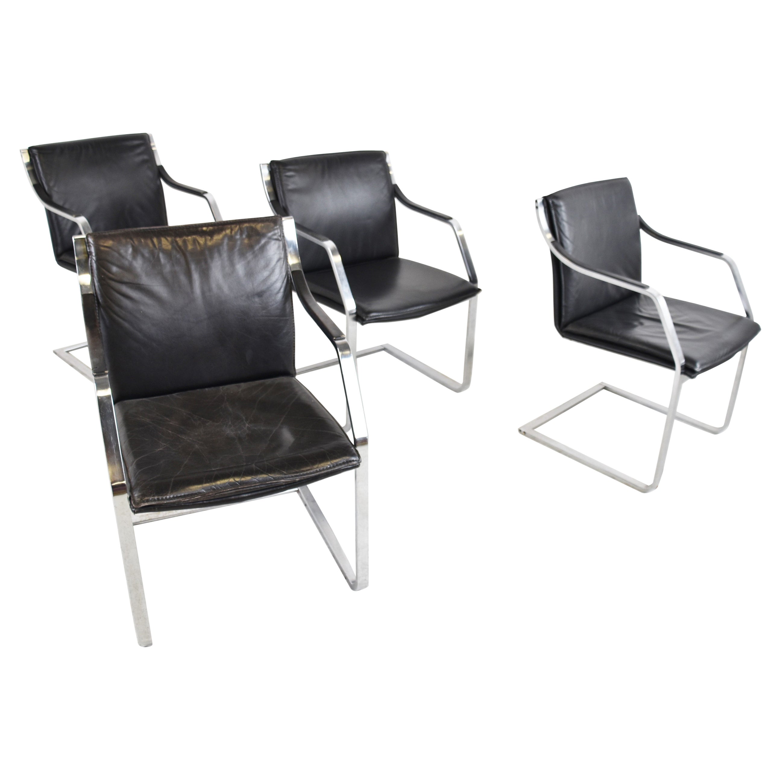 6x Walter Knoll Black Leather and Stainless Steel Office Chairs Rudolf ...