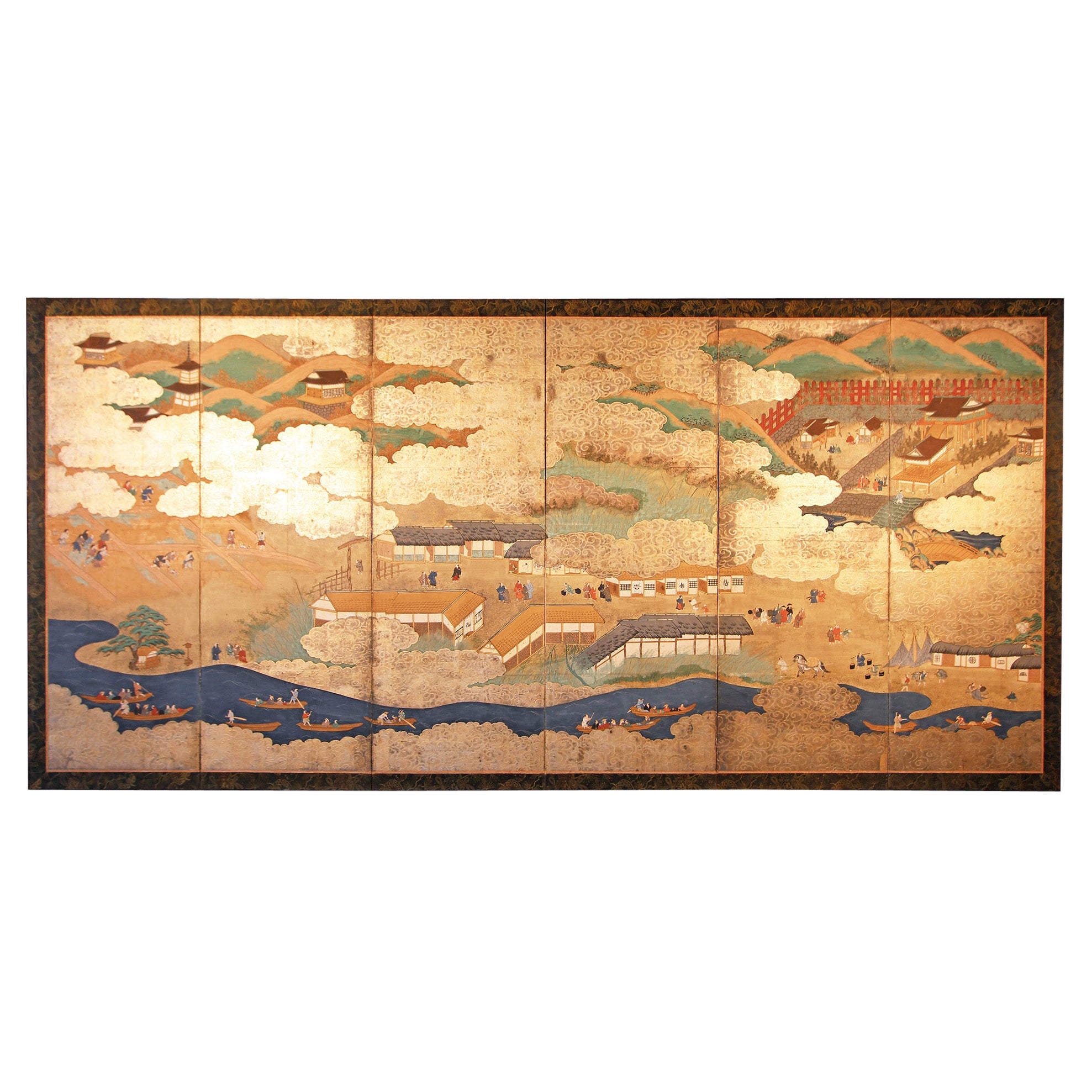 A pair of six-panel Japanese screens (byobu) For Sale at 1stDibs