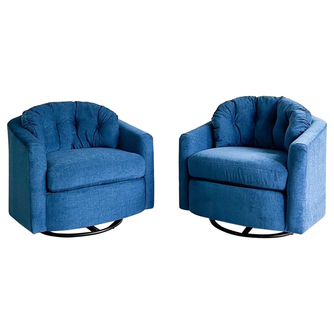 Tufted Swivel Chair in Blue Frond Upholstery by Steve Chase at 1stDibs