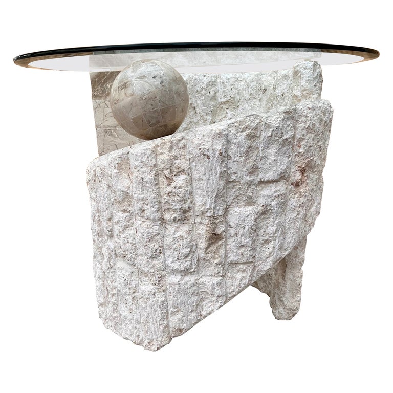 1980s Postmodern Natural Mactan Stone Accent / End Table with Glass Top ...