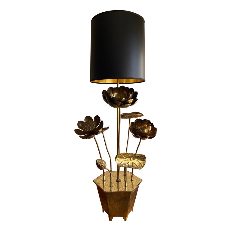 Feldman Brass Lotus Flower Lamp For Sale at 1stDibs