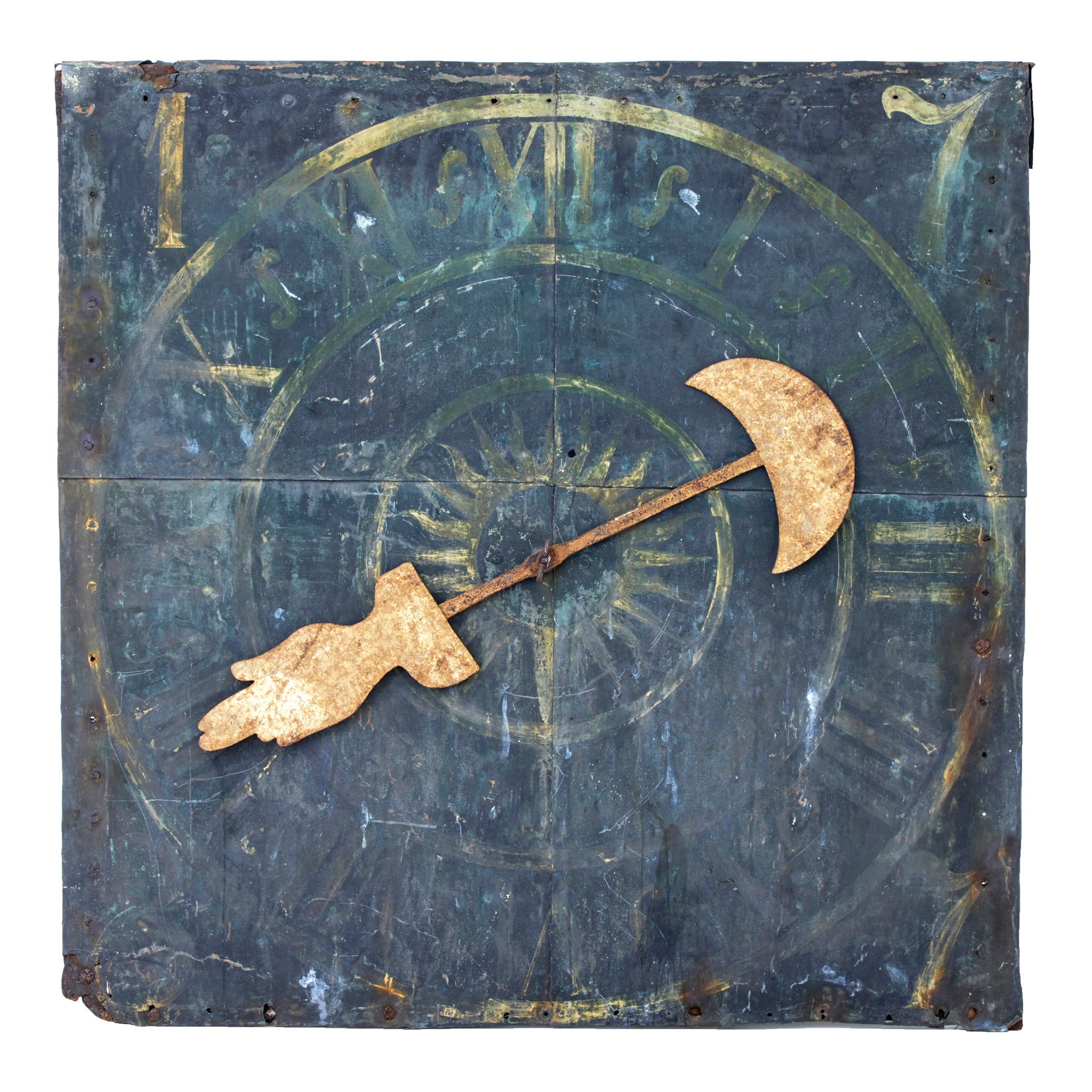 Large Copper and Iron Turret Clock Dial Face with Original Copper Hands ...