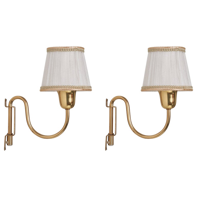 Swedish Designer, Sconces, Brass, Fabric, Sweden, C. 1960s For Sale at ...