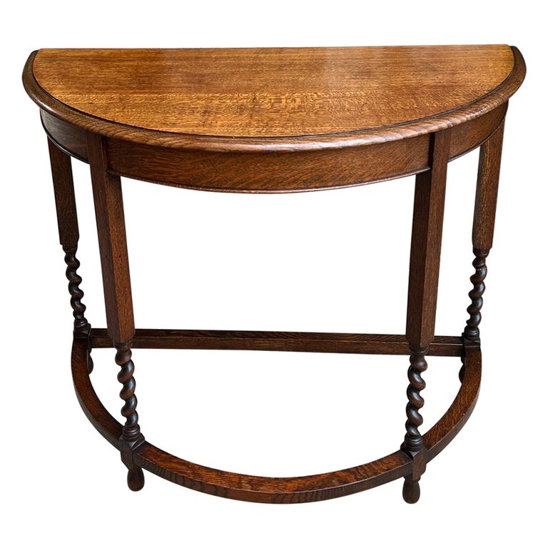 Antique English Demilune Console Hall Table British Barley Twist Oak ...