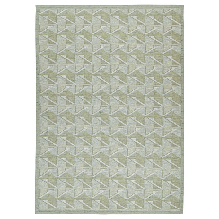 Rug and Kilim’s Scandinavian Style Kilim in Green with Geometric ...