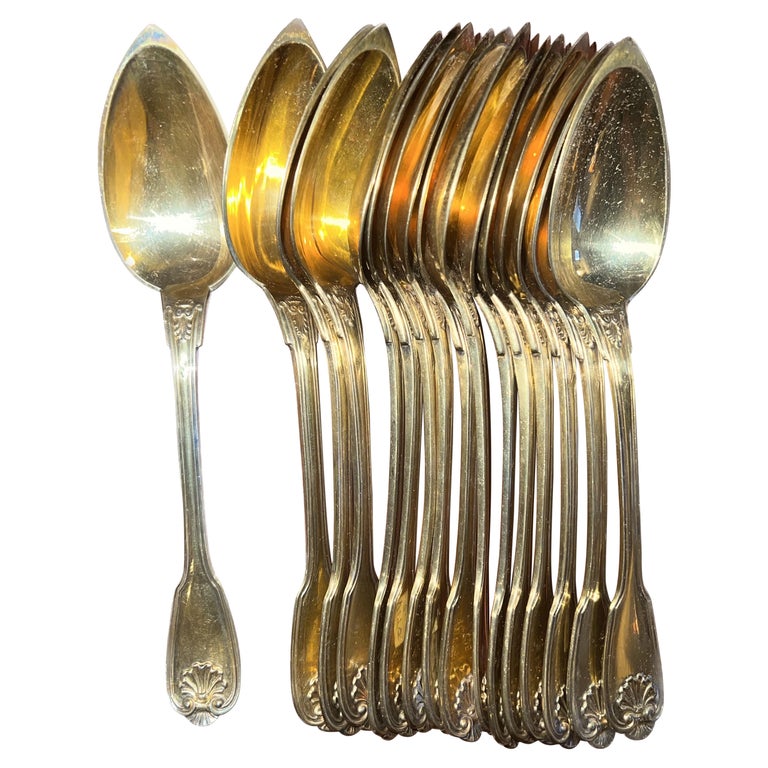 Late 19th C. Shell Pattern Goldwash Sterling Silver 16 Spoons For Sale ...
