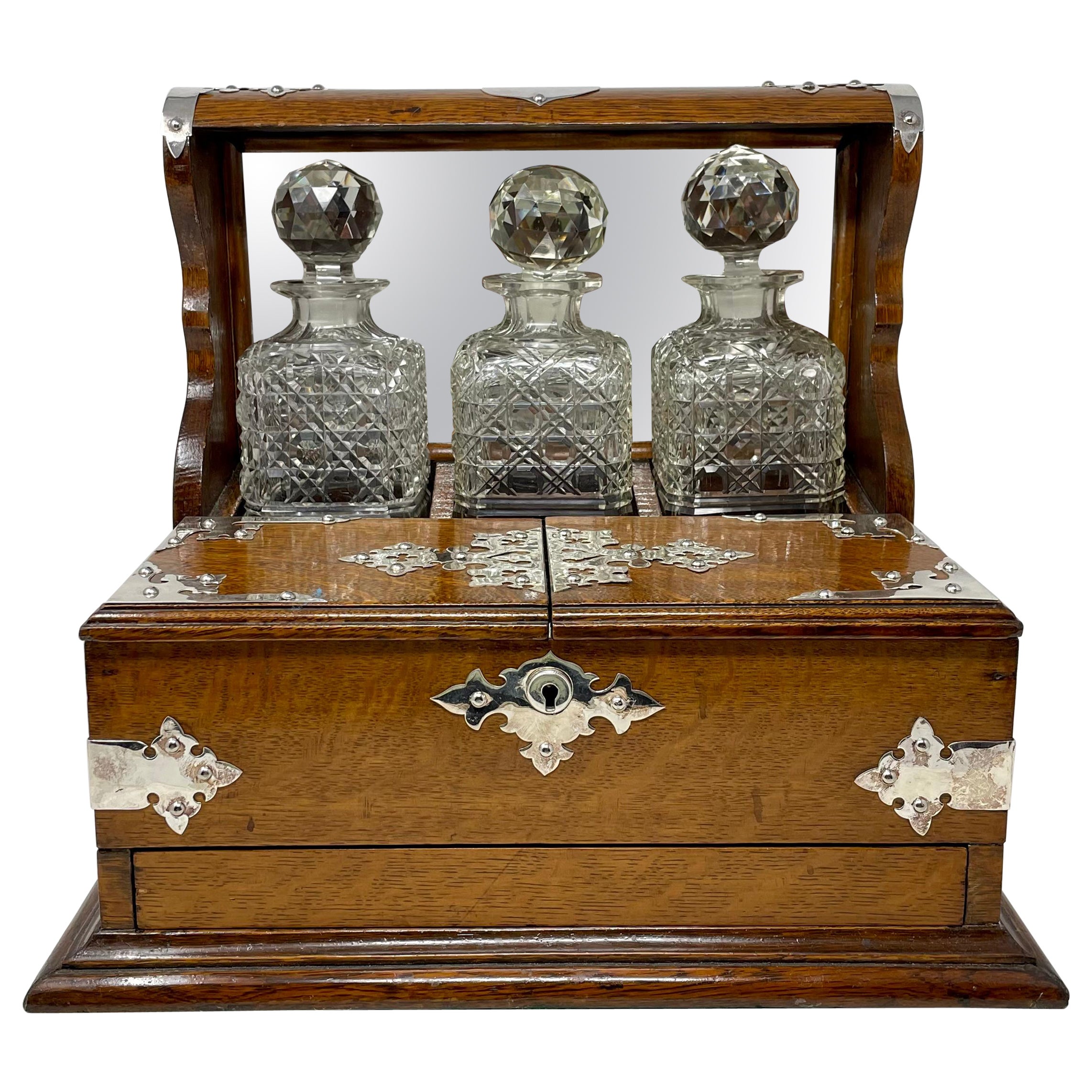 Antique English Inlaid Mahogany and Cut Crystal Games Box Tantalus ...