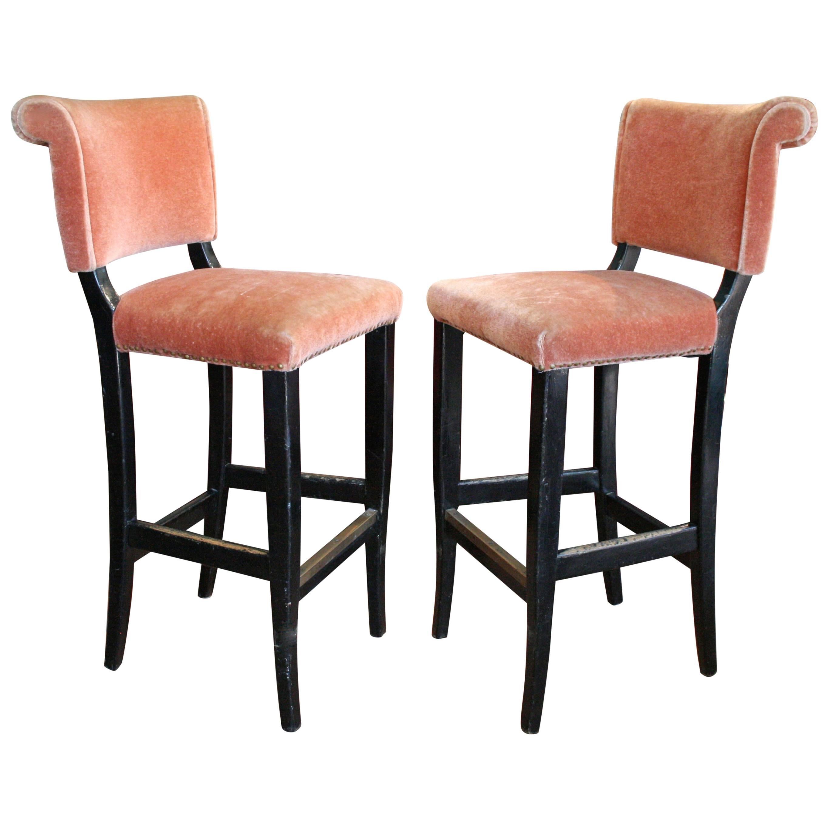 1950s Carlyle Hotel Bar Stools in Original Rose Mohair at 1stDibs