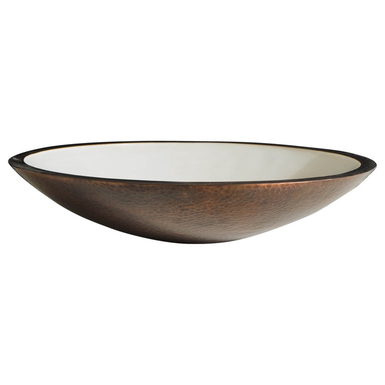 Contemporary Shallow Bowl in Cream Lacquer and Copper by Robert Kuo For ...