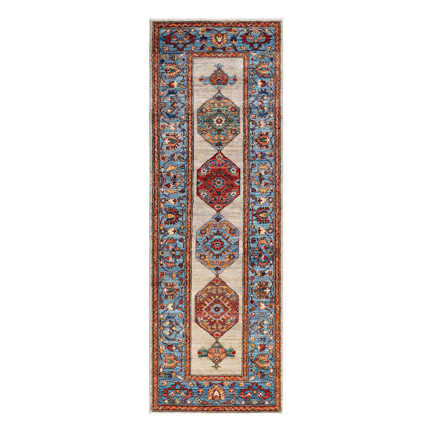 One of a Kind Hand Knotted Traditional Tribal Serapi Gray Area Rug For ...