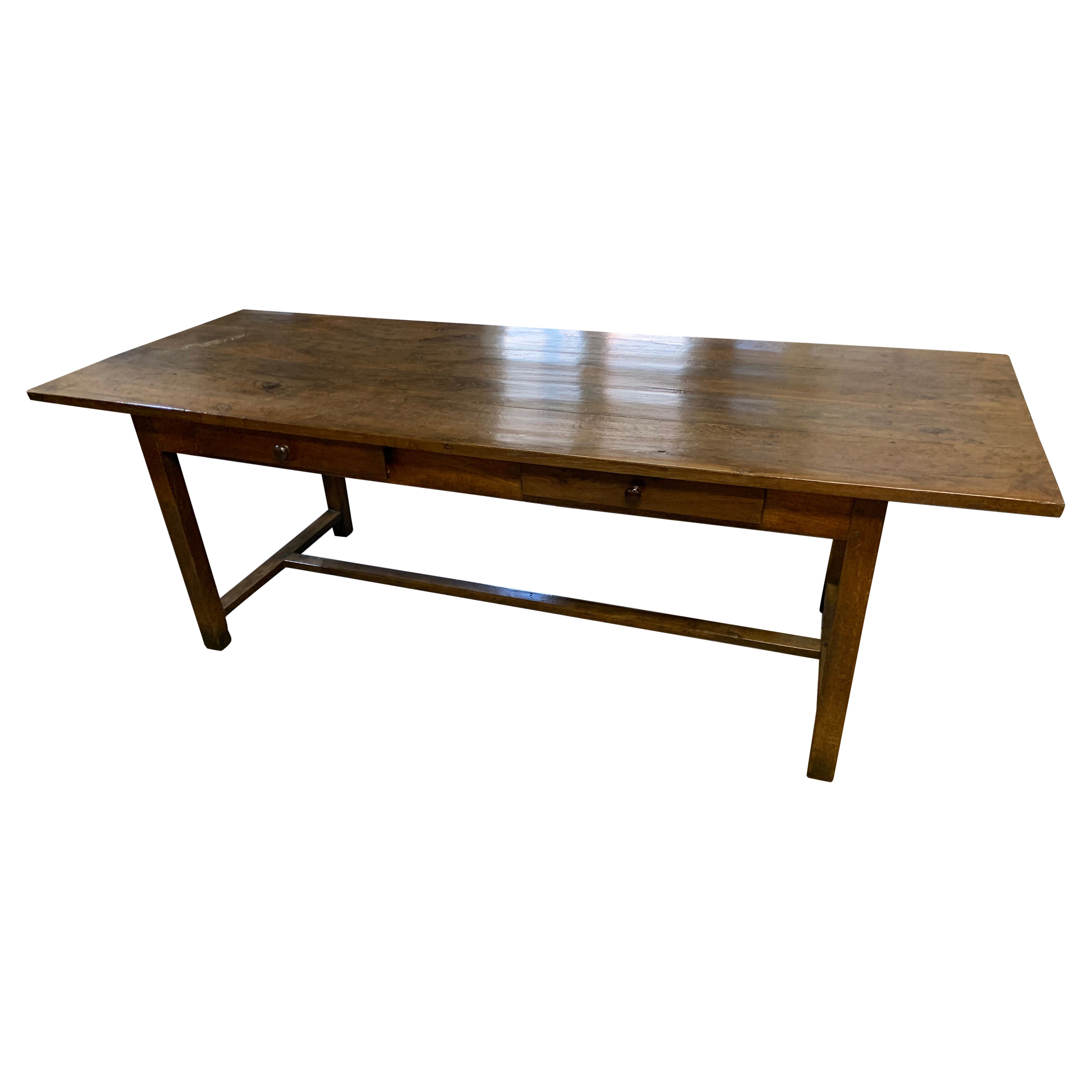 Wide Antique Walnut Dining Table, Two Drawers at 1stDibs