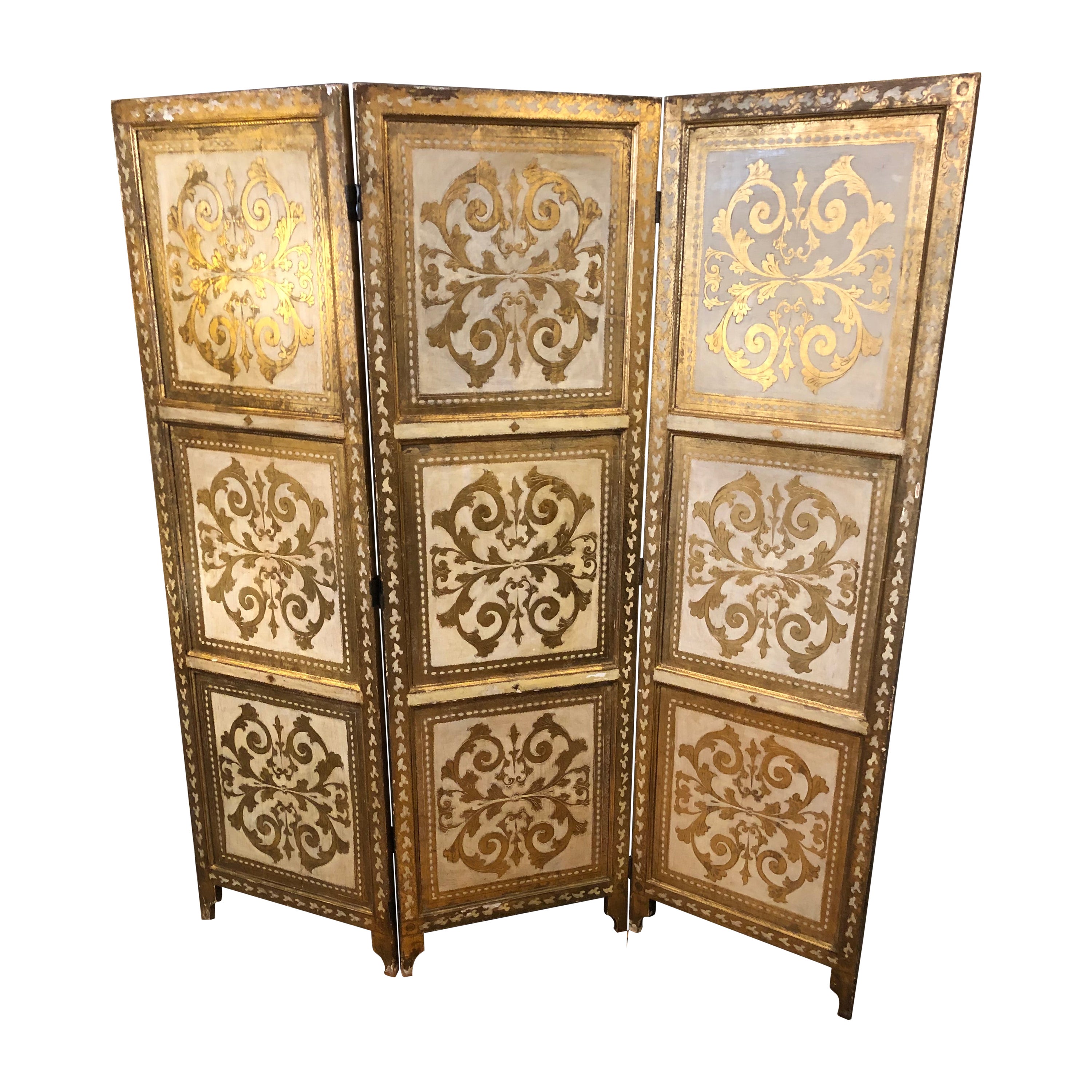 Luxurious Upholstered 4 Panel Screen with Nailheads at 1stDibs