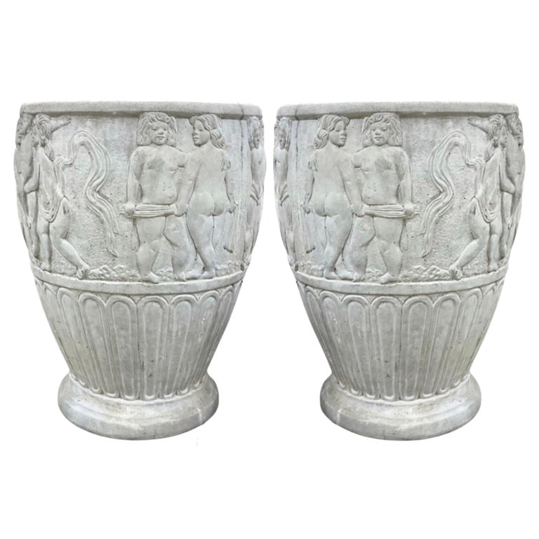 Monumental Neo-Classical Style Concrete / Stone Planters By Henri ...
