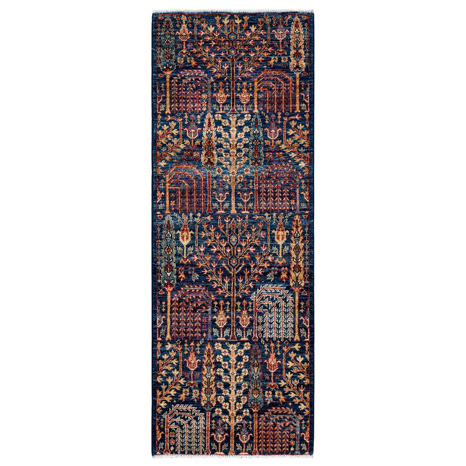 One of a Kind Hand Knotted Traditional Tribal Serapi Blue Area Rug For ...