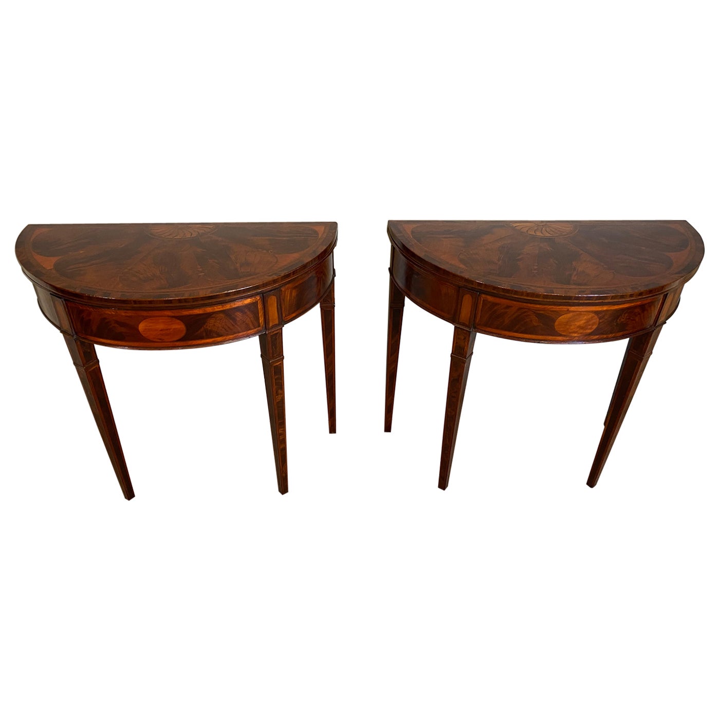 Pair of 18th Century Carved Demilunes For Sale at 1stDibs