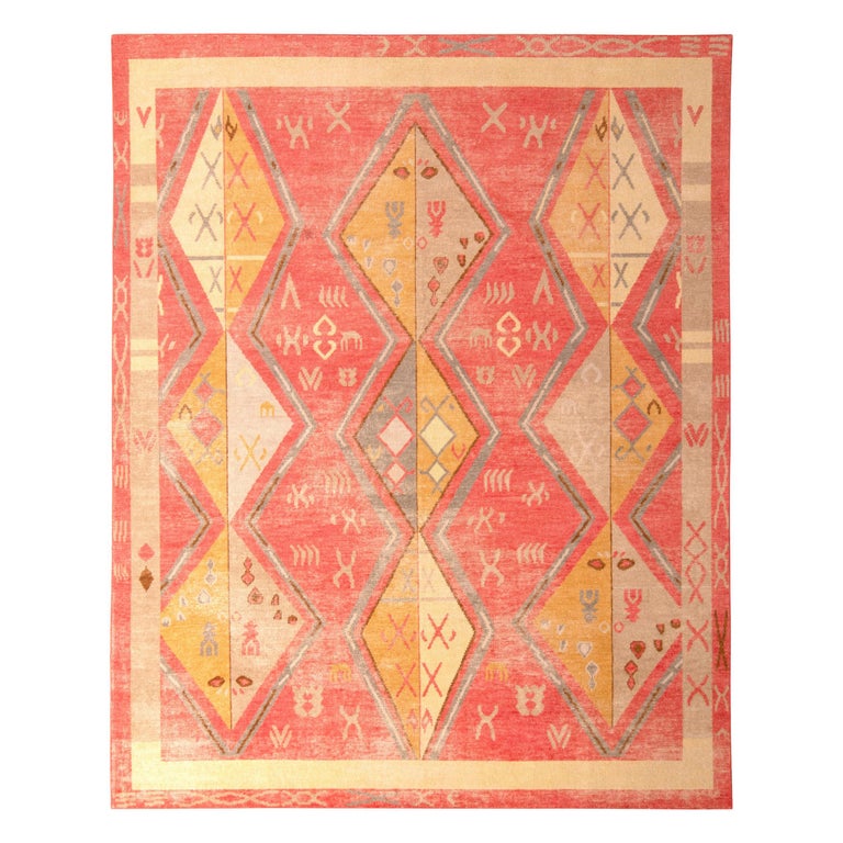 Rug and Kilim's Hand-Knotted Tribal-Style Rug, Red and Gold Diamond ...
