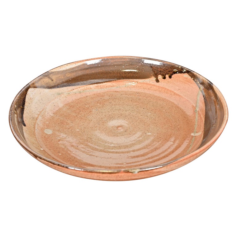 Large Painted Glazed Ceramic Studio Pottery Shallow Bowl For Sale at ...