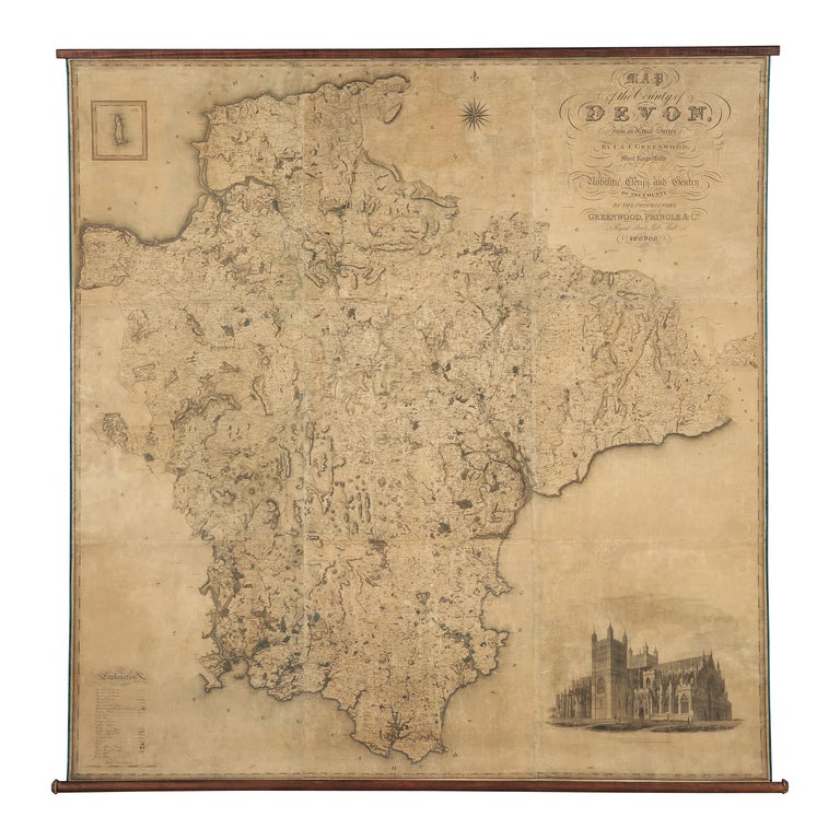 Map Hanging Wall County of Devon C&J Greenwood 1827 Exeter Cathedral ...