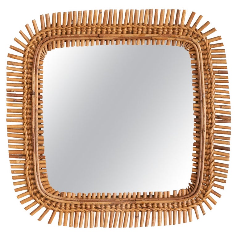 Italian Square Rattan Mirror For Sale at 1stDibs