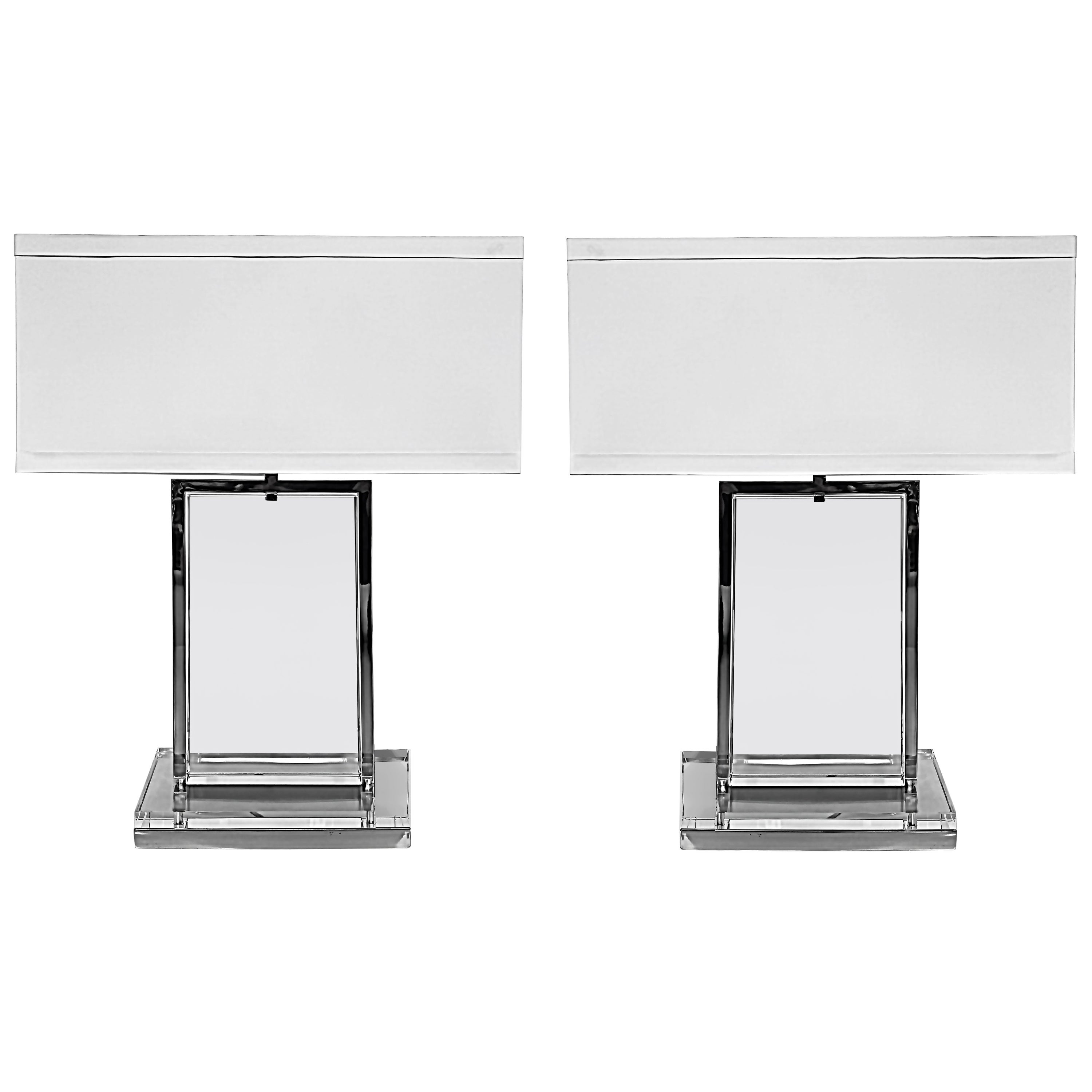 Pair Stunning Vintage Lucite Lamps With Acrylic Shades at 1stDibs