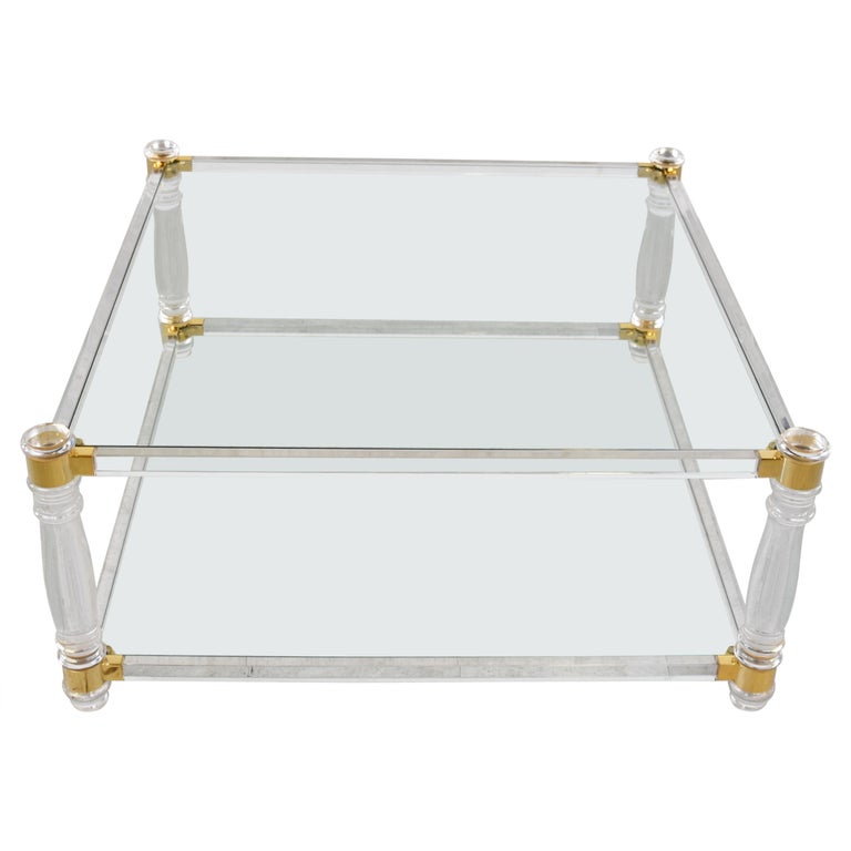 Vintage Lucite and Brass Coffee Table, 1970s For Sale at 1stDibs