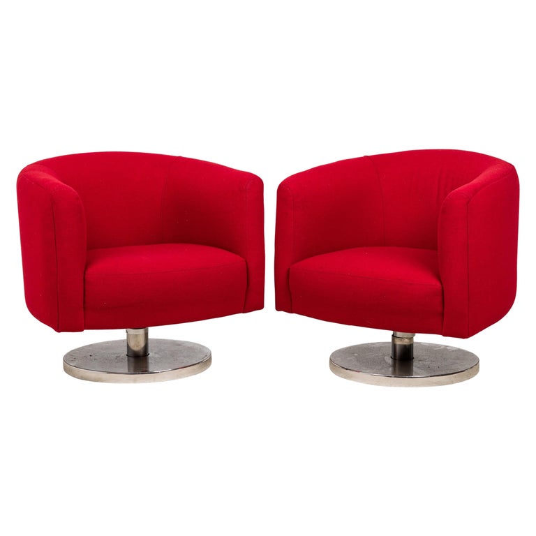 Pair of Milo Baughman Bright Red Upholstered Swivel / Tilt Tub ...