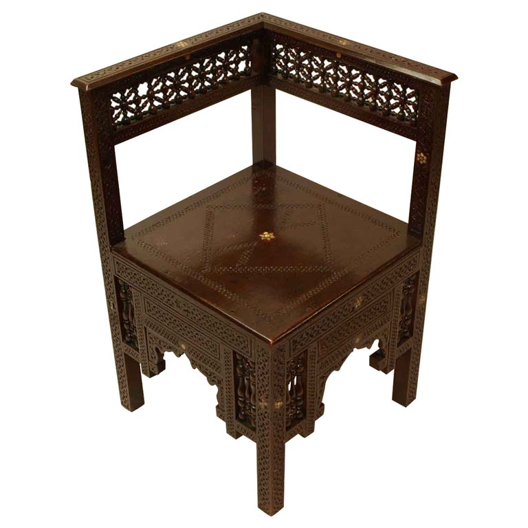 Carved Moroccan Corner Chair For Sale at 1stDibs