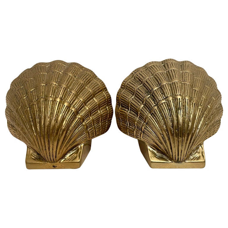Pair Brass Clam Shell Seashell Bookends For Sale at 1stDibs