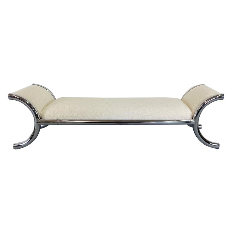 Chrome and Boucle Postmodern Bench For Sale at 1stDibs