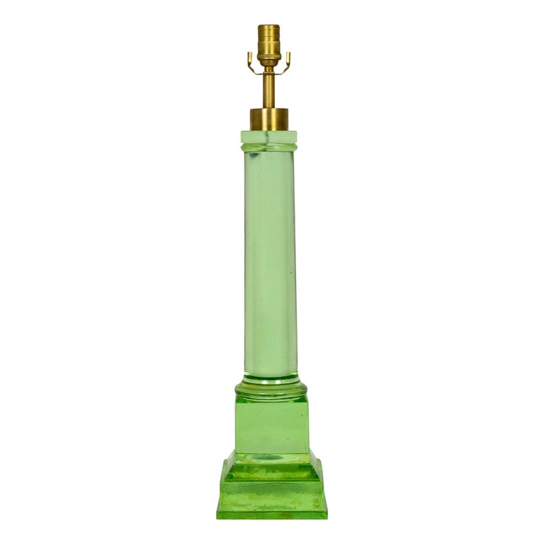 Large Transparent Green Glass Pillar Lamp For Sale at 1stDibs