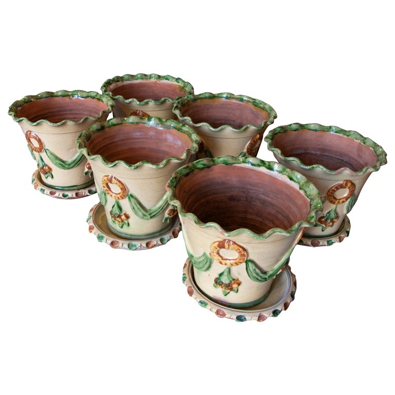 Spanish Set of Six Andalusian Ceramic Pots Glazed with Plate For Sale ...