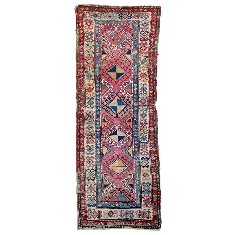 Antique Caucasian Shield Medallion with Akimbo Border Runner, c.1930's ...