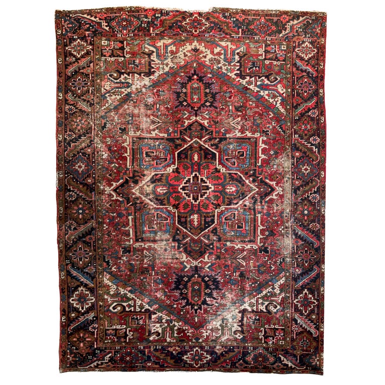 Gorgeous and Moody Worn Vintage Rug, circa 1945-1955 For Sale at 1stDibs