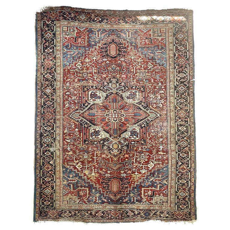 Sensational Antique Rug with Water Blue Corners, Greens, and Corals, c ...
