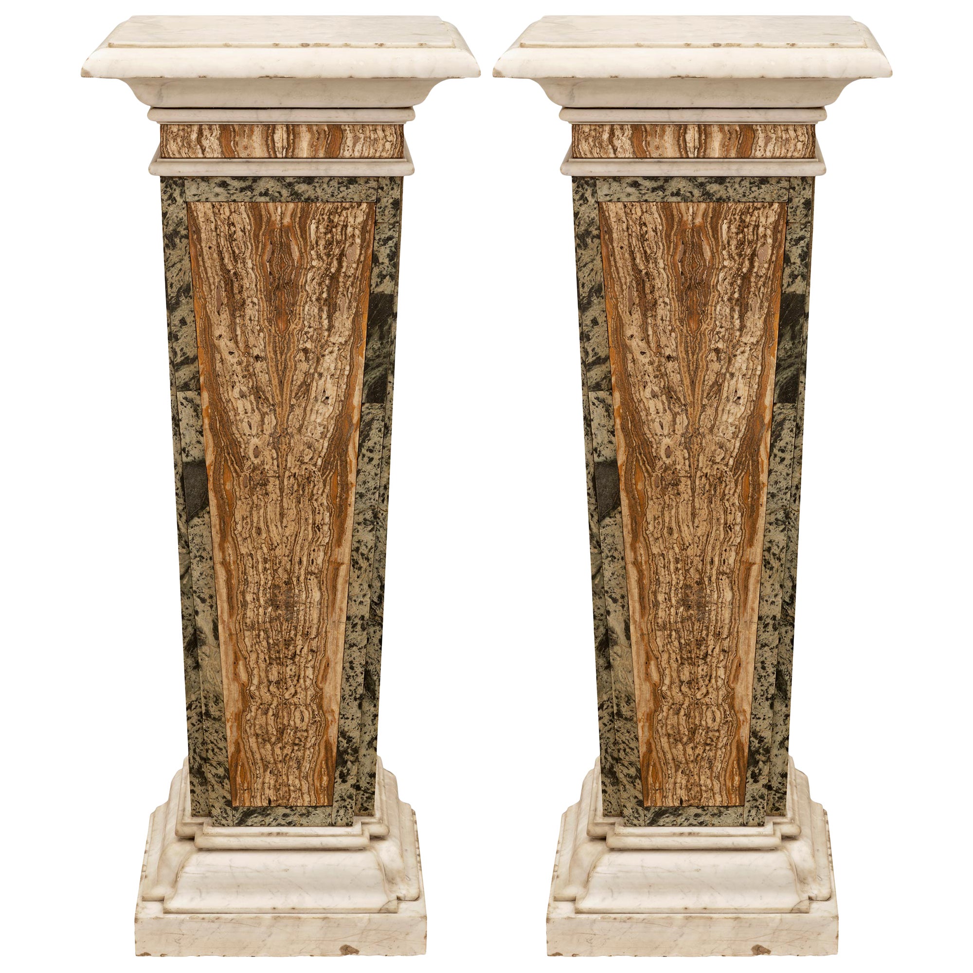 Pair of Italian 19th Century Neo-Classical St. Marble Pedestal Columns ...