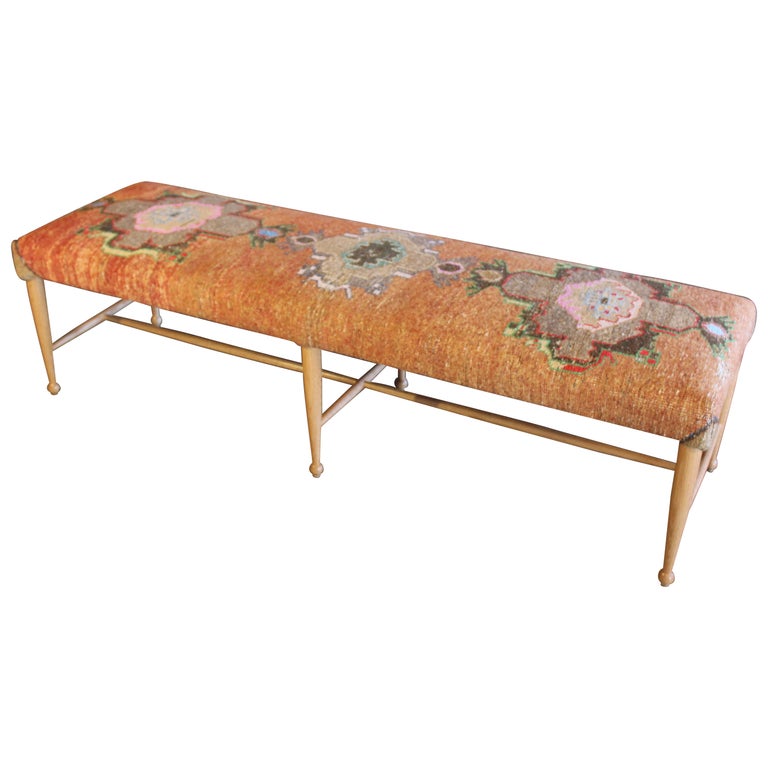 Vintage Rug Oak Bench For Sale at 1stDibs
